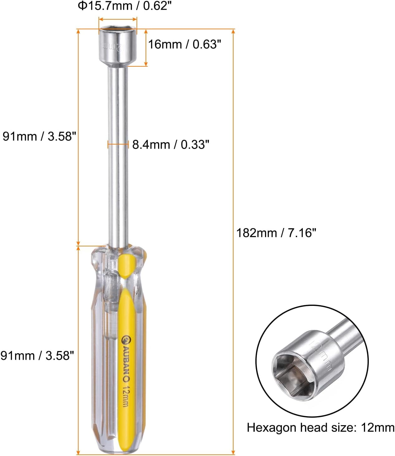 DASAW-2pcs Metric Nut Driver 12mm CR-V Non-Magnetic Tip Solid Shafts ...