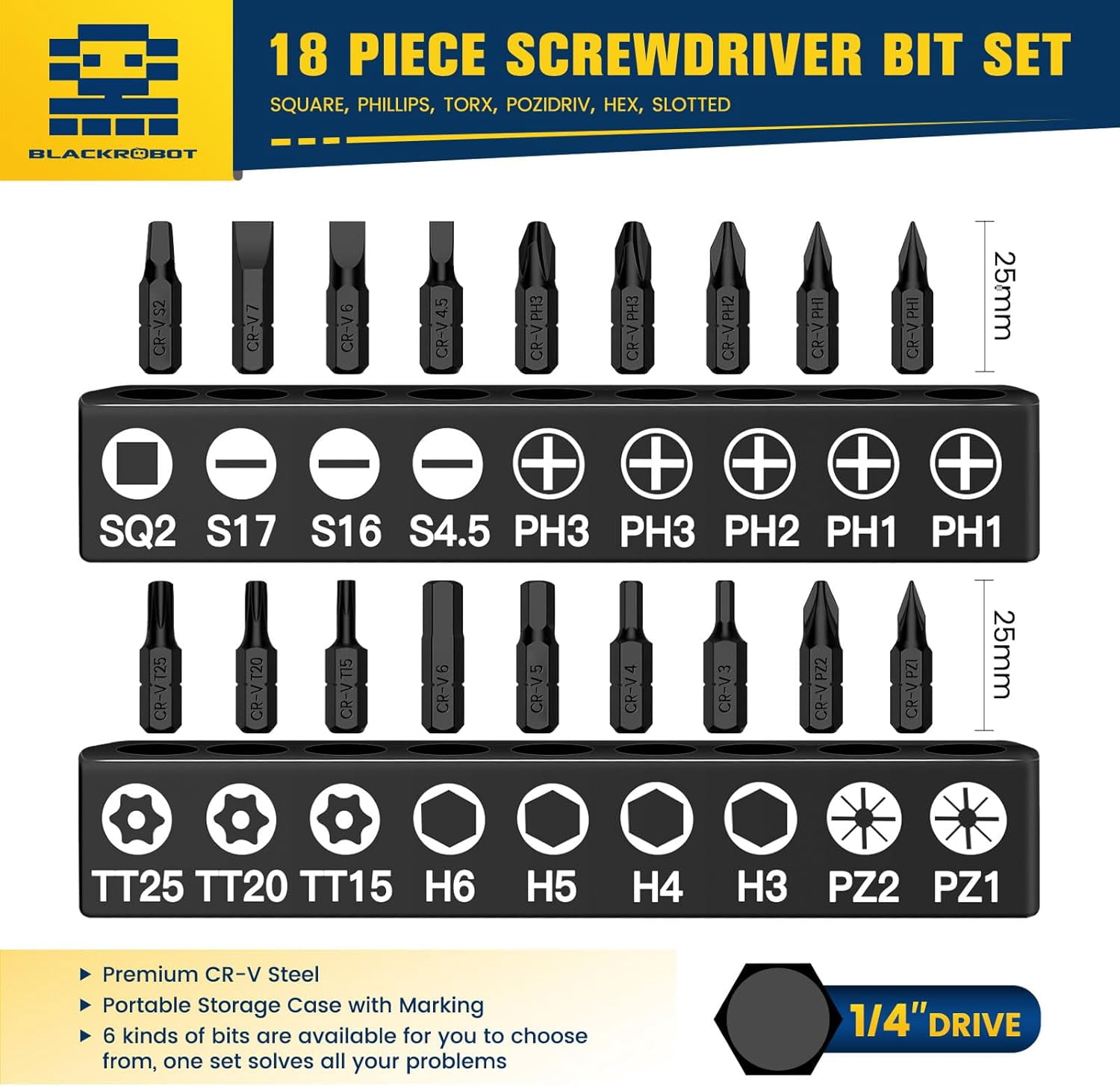 DASAW-34PCS Premium Screwdriver Bit Set, Magnetic Nut Driver Set SAE ...