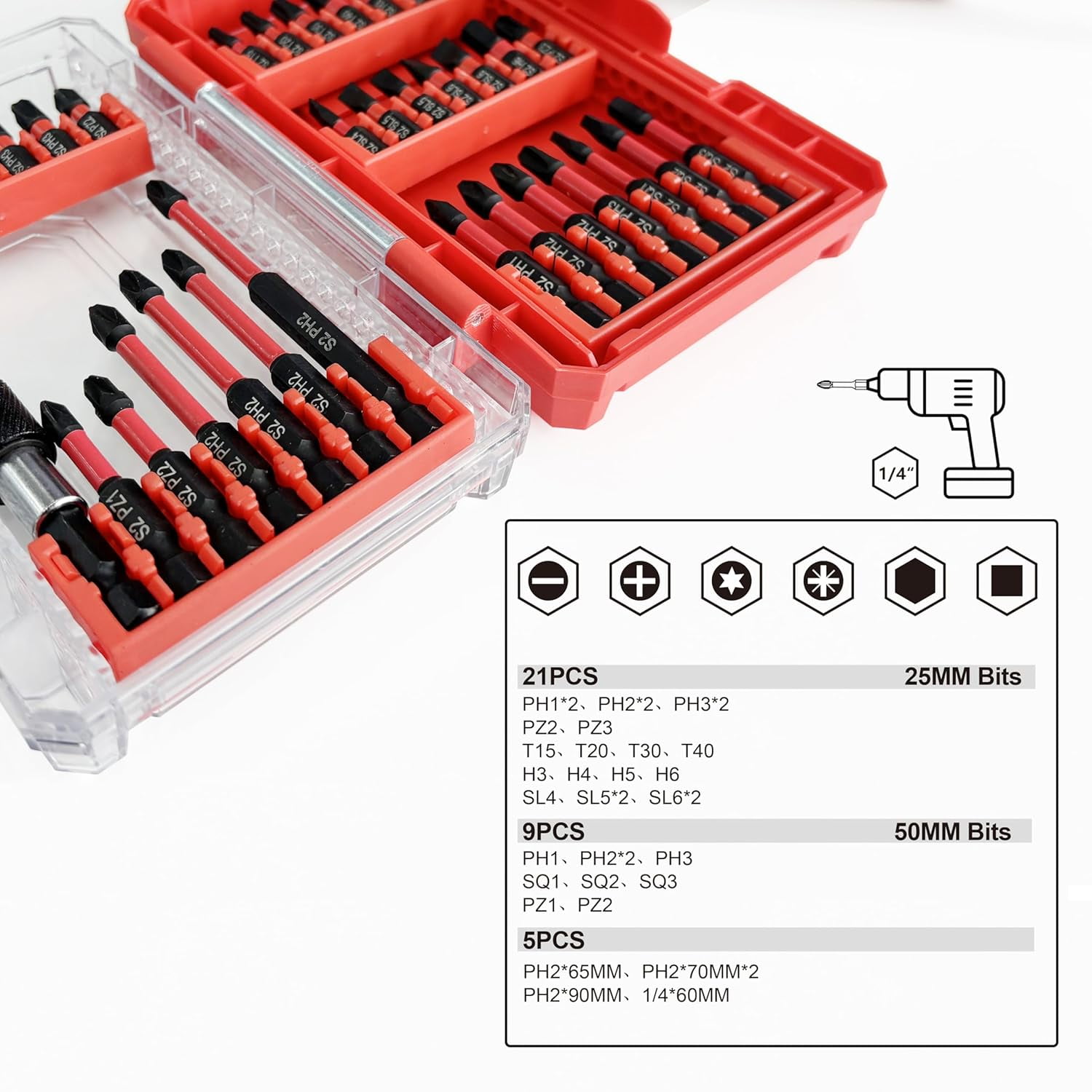 DASAW-35 Pcs Screwdriver Bits Set, Hex S2 1/4 Impact Driver Bit Set ...
