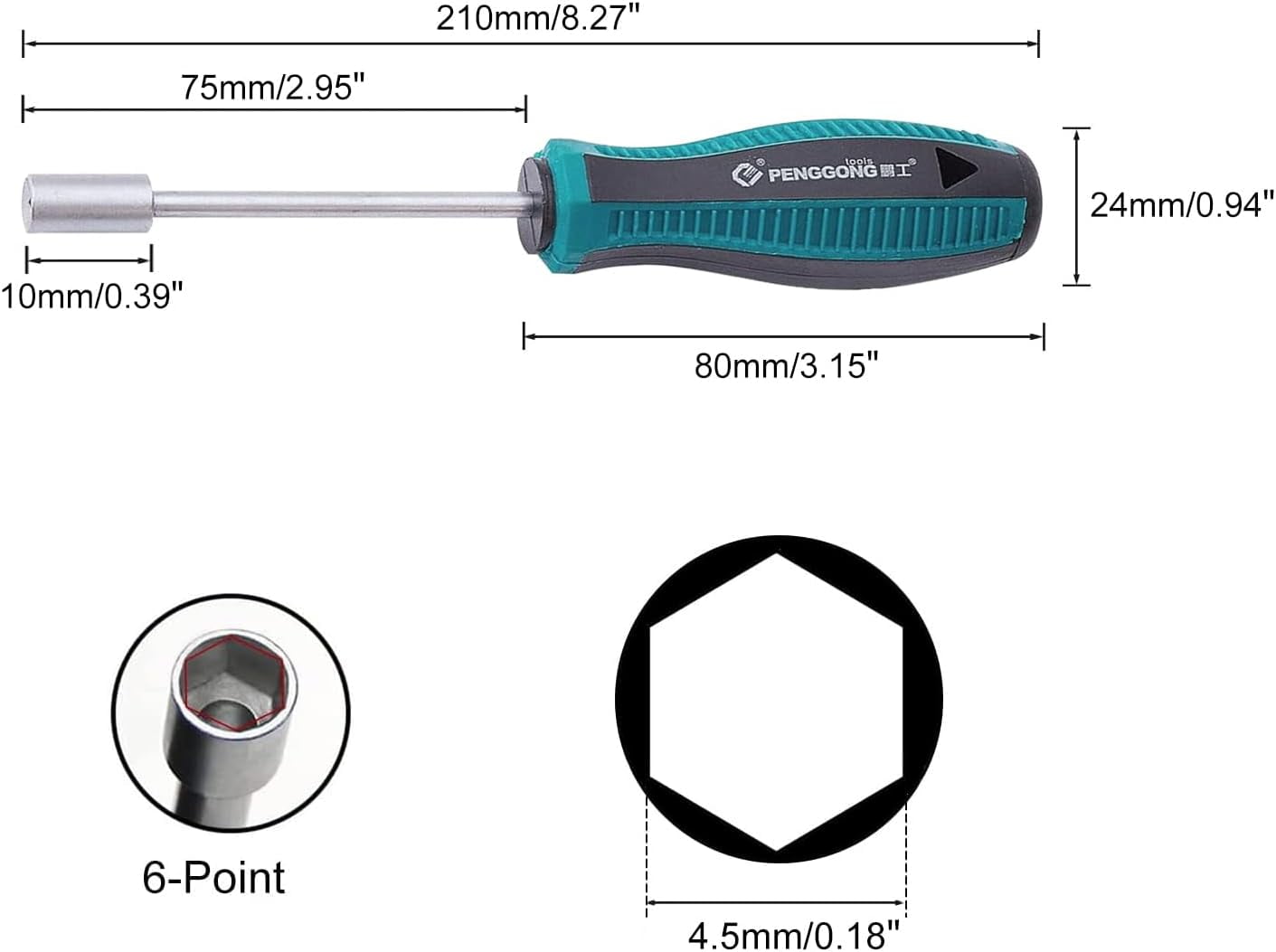 DASAW-4.5mm Nut Driver, 6-Point Hex Nut Socket Driver Non-Magnetic Tip ...