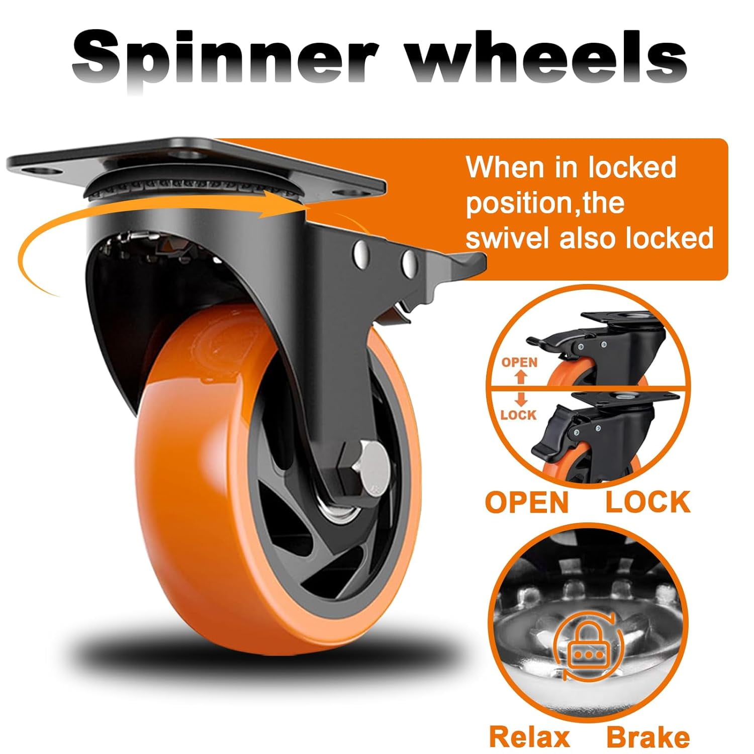 DASAW-4 Inch Caster Wheels, Heavy Duty Casters Set of 4 Locking Casters ...