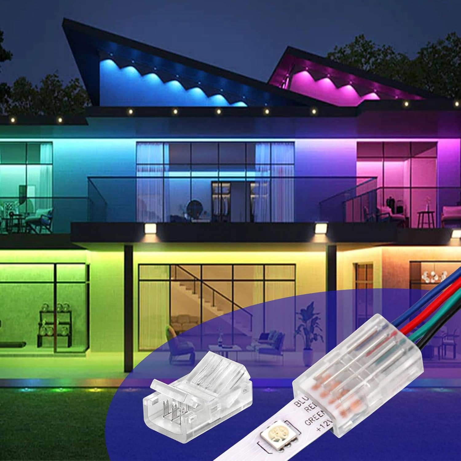 DASAW-40 Pack RGB LED Light Strip Connectors, 4-Pin 10mm Solderless LED ...