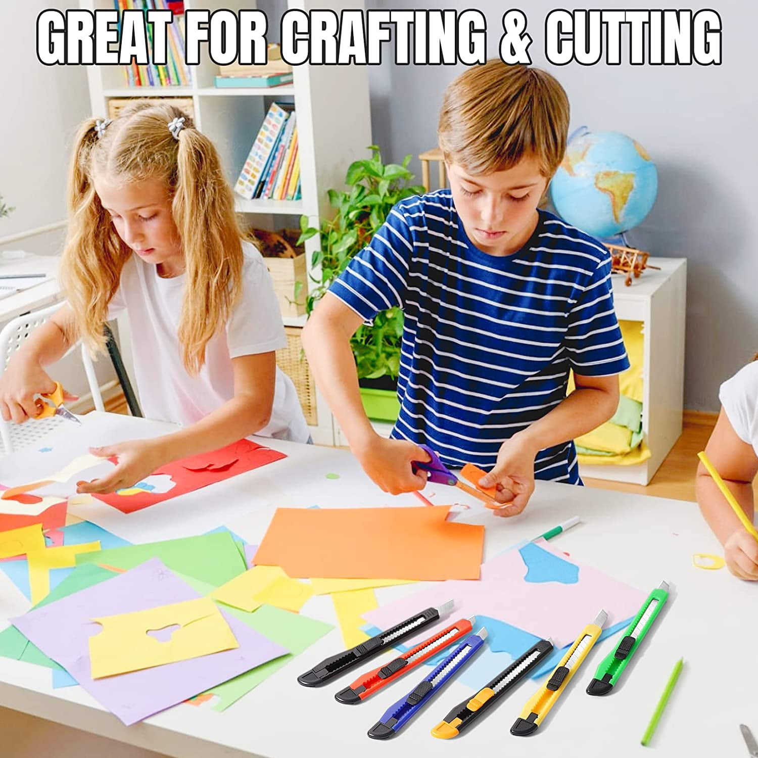 DASAW-42 Pack Box Cutter Retractable, 9MM Snap-Off Blade Utility Knife With Self-Lock Design for ...