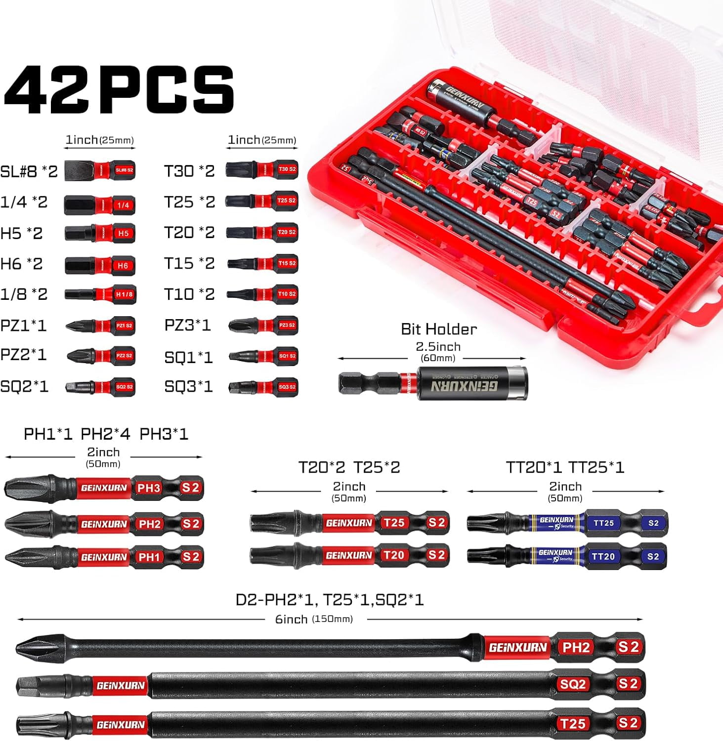 DASAW-42pieces Screwdriver Bits Set, Impact Magnetic S2 Steel Multi ...