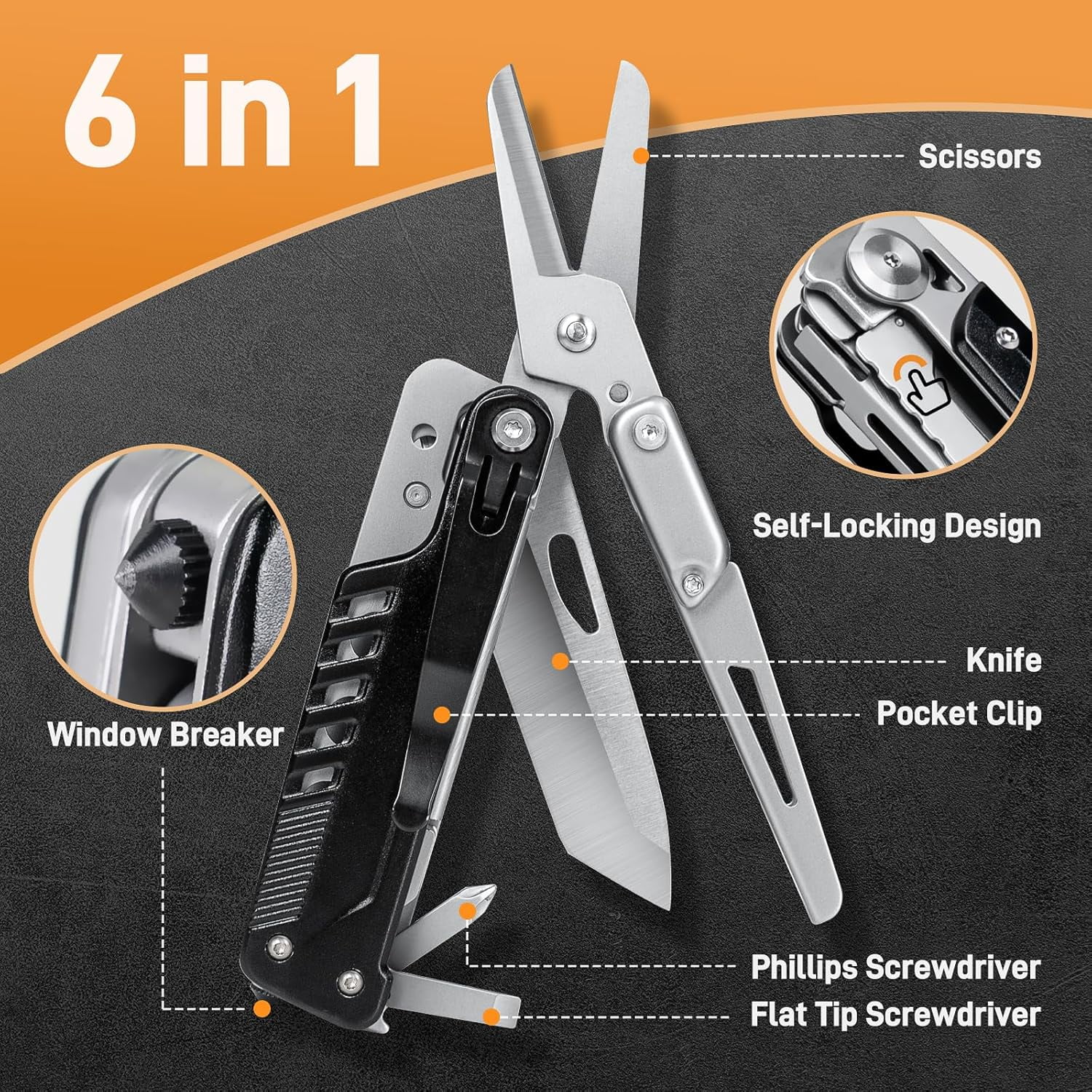 DASAW-5 in-1 EDC Multitool Knife Scissors with Screwdrivers, Detachable ...