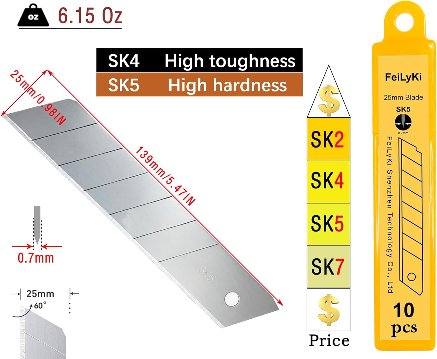 DASAW-50-Pack 25mm Blade Knife Blades Snap Off Blades,SK5 Steel Sharp Silver-2047 - Walmart.com