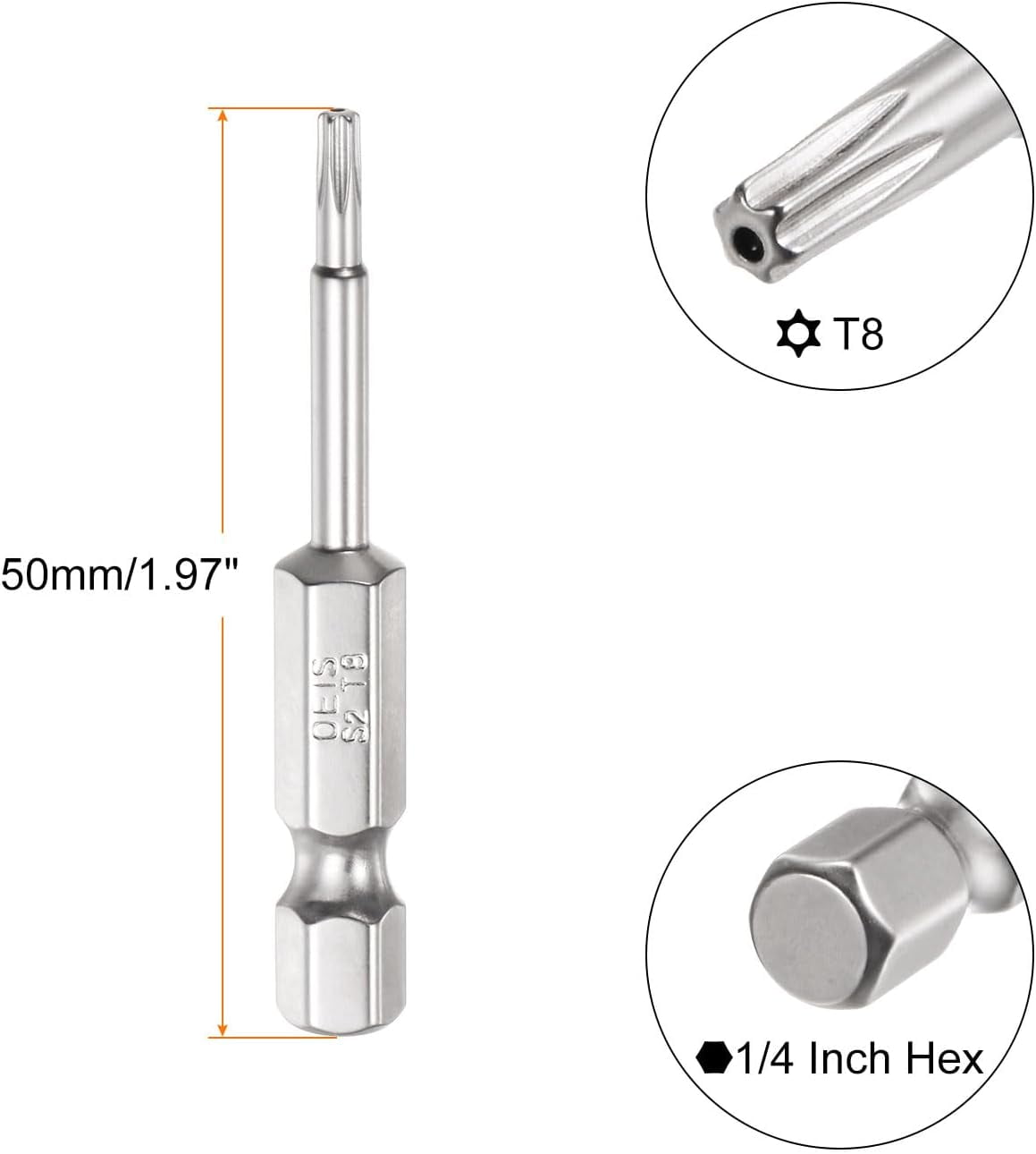 DASAW-5Pcs Security Torx Bit 1/4" Hex Shank 2" Long Drill Bits T8 Torx ...