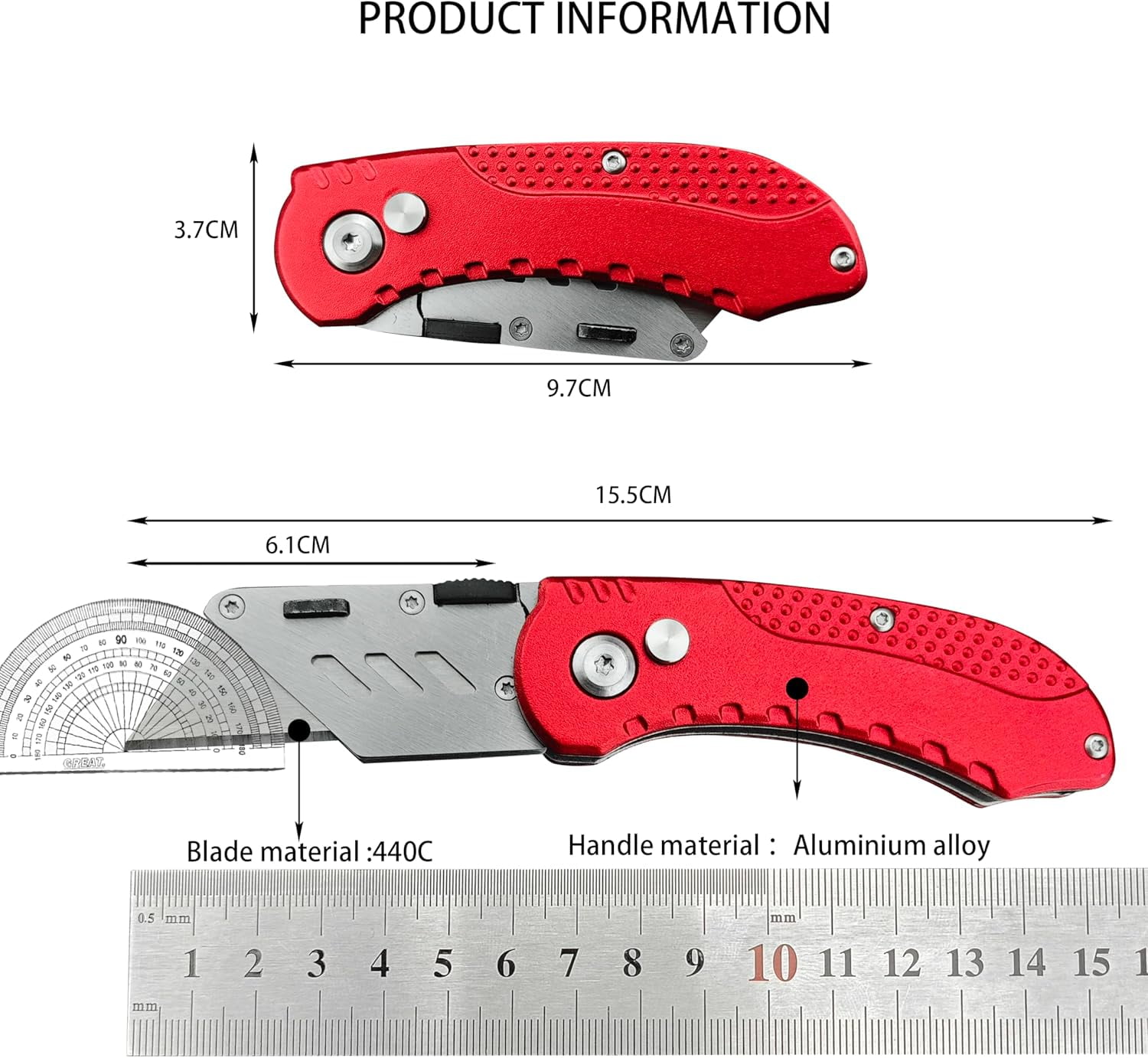 DASAW-6.1-Inch Folding Utility Knife 440C Blade Red Aluminum Handle ...