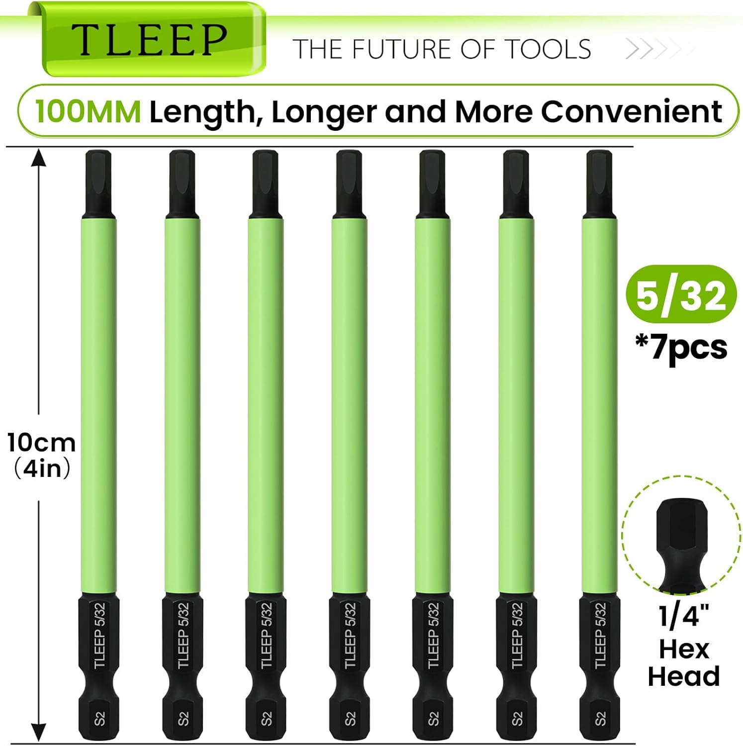 DASAW-7Pcs 1/4" Hex Head Allen Wrench Drill Bits, SAE 5/32", 4" Long ...