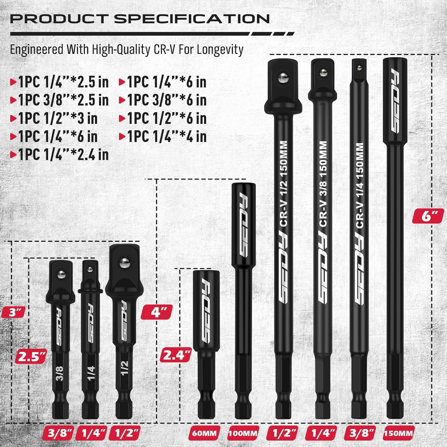 DASAW-9-Piece Impact Socket Adapter Set, 1/4" 3/8" 1/2" Driver Socket ...