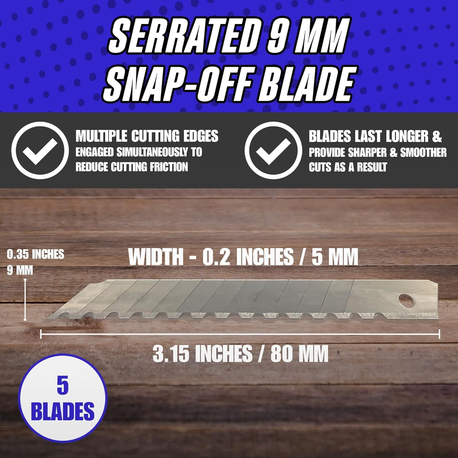 DASAW-9mm Snap Off Blades (1-Pack 5 Pieces), Carbon Steel Serrated ...