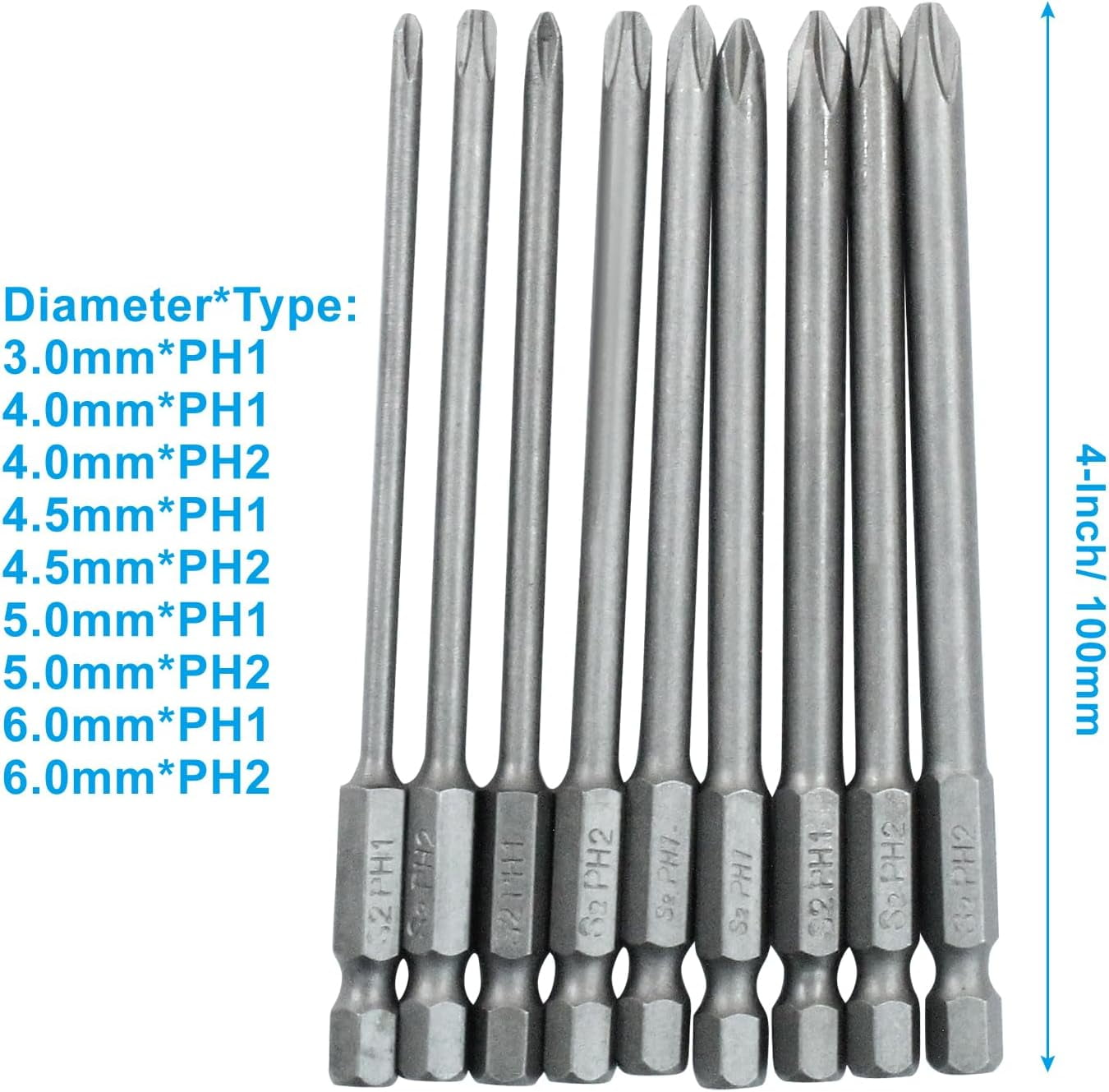 DASAW-9pcs Phillips Screwdriver Bits 1/4 Inch Hex Shank, S2 Steel Cross ...