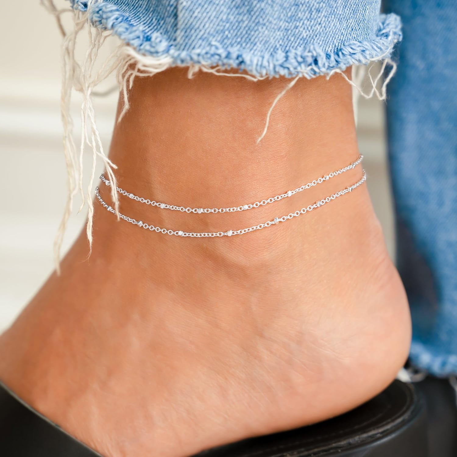 DASAW-Ankle Bracelets for Women, Glitter Waterproof Adjustable Anklet ...