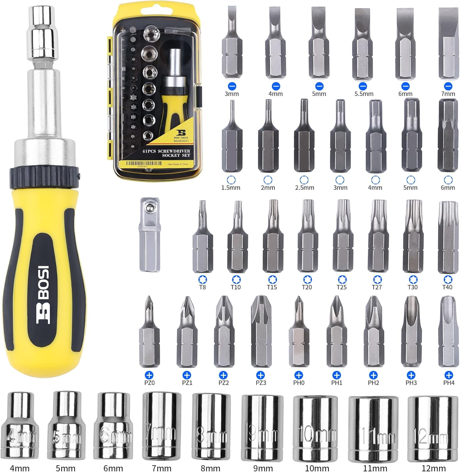 DASAW-BOSI TOOLS Ratchet Screwdriver Set 41 Pieces Socket Set Magnetic ...