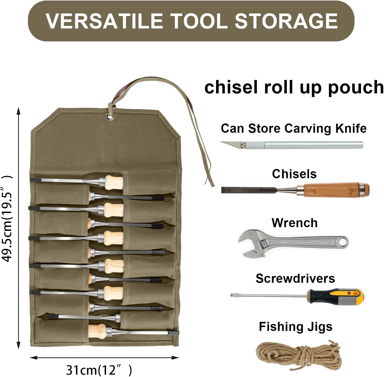 DASAW-Chisel Roll,12 Pockets Roll Up Tool Pouch,Waxed Canvas Small Tool ...