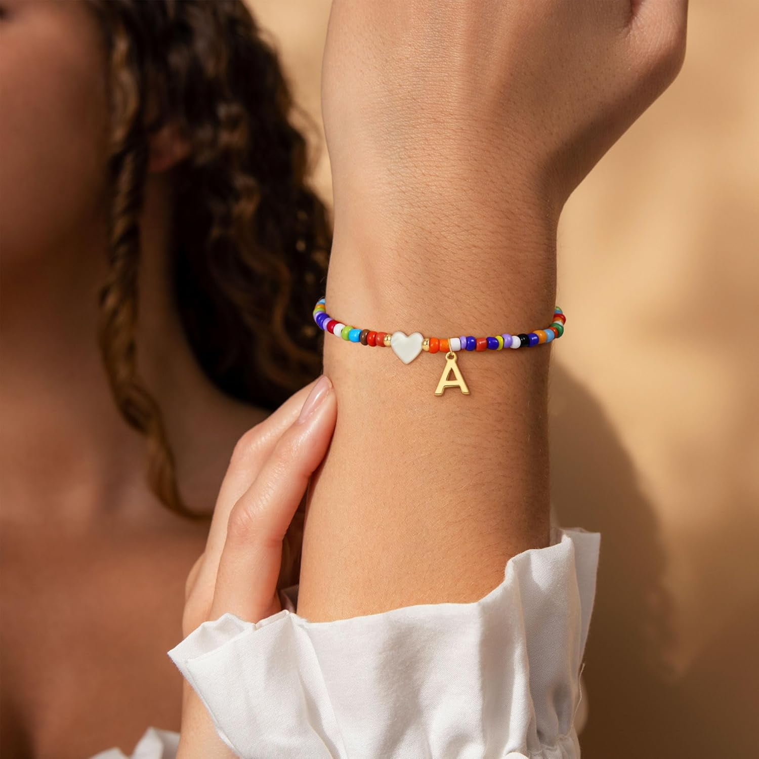 DASAW-Colorful Initial Bracelets for Women Girls - Cute Beaded Heart Initial Bracelet Teen Girl ...