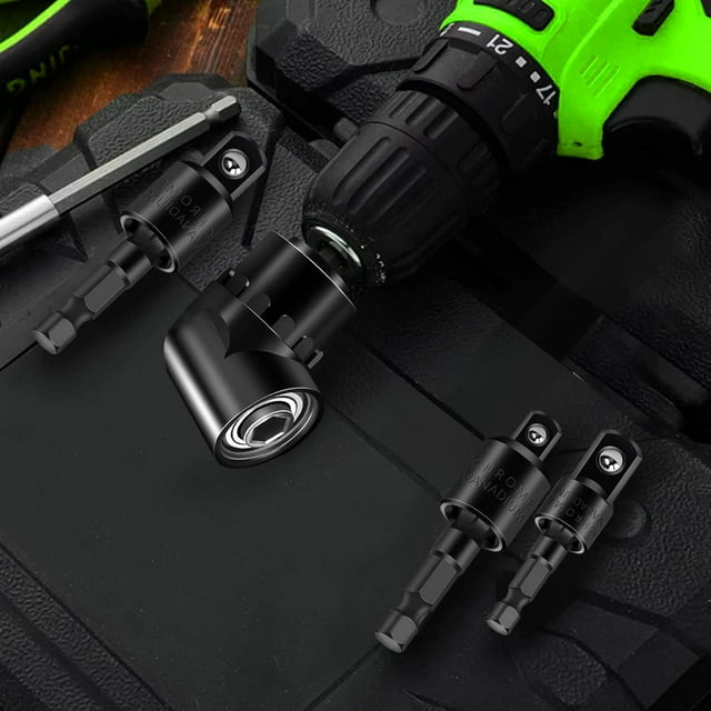 DASAW-Flexible Drill Bit Extension Set with Right Angle Attachment, 360° Rotatable 1/4 3/8 1/2 ...