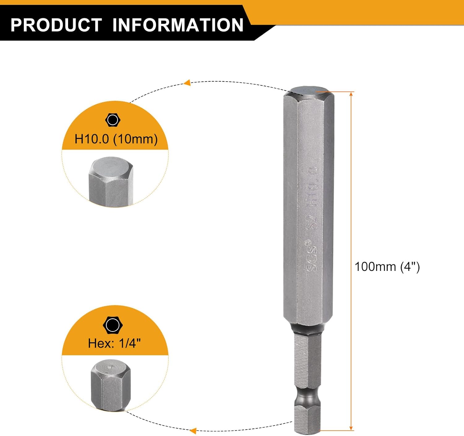 DASAW-H10.0 Hex Head Drill Bit Wrench 10mm Metric Flat Tip 1/4" Hex ...
