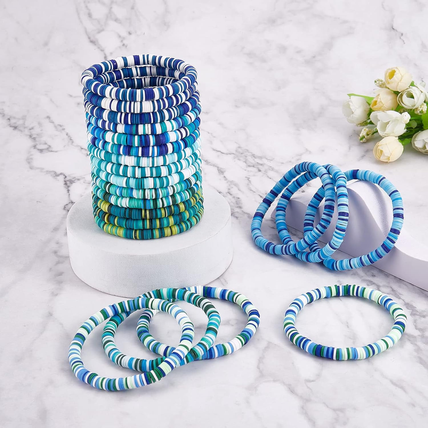 DASAW-Heishi Surfer Bracelets Set Polymer Clay Heishi Beads Stretch ...