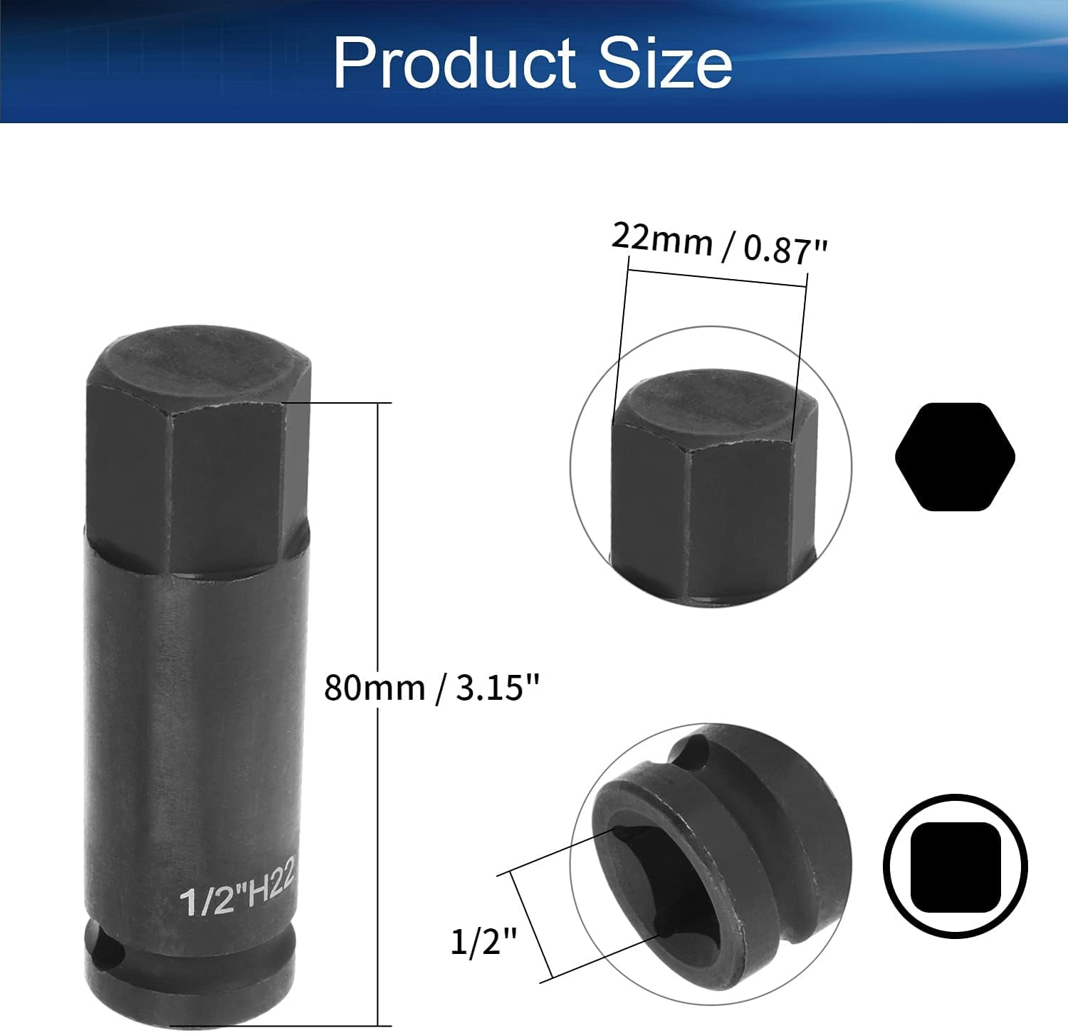 DASAW-Hex Impact Bit Socket, Allen Head Sockets 1/2 inch Drive, 22mm ...