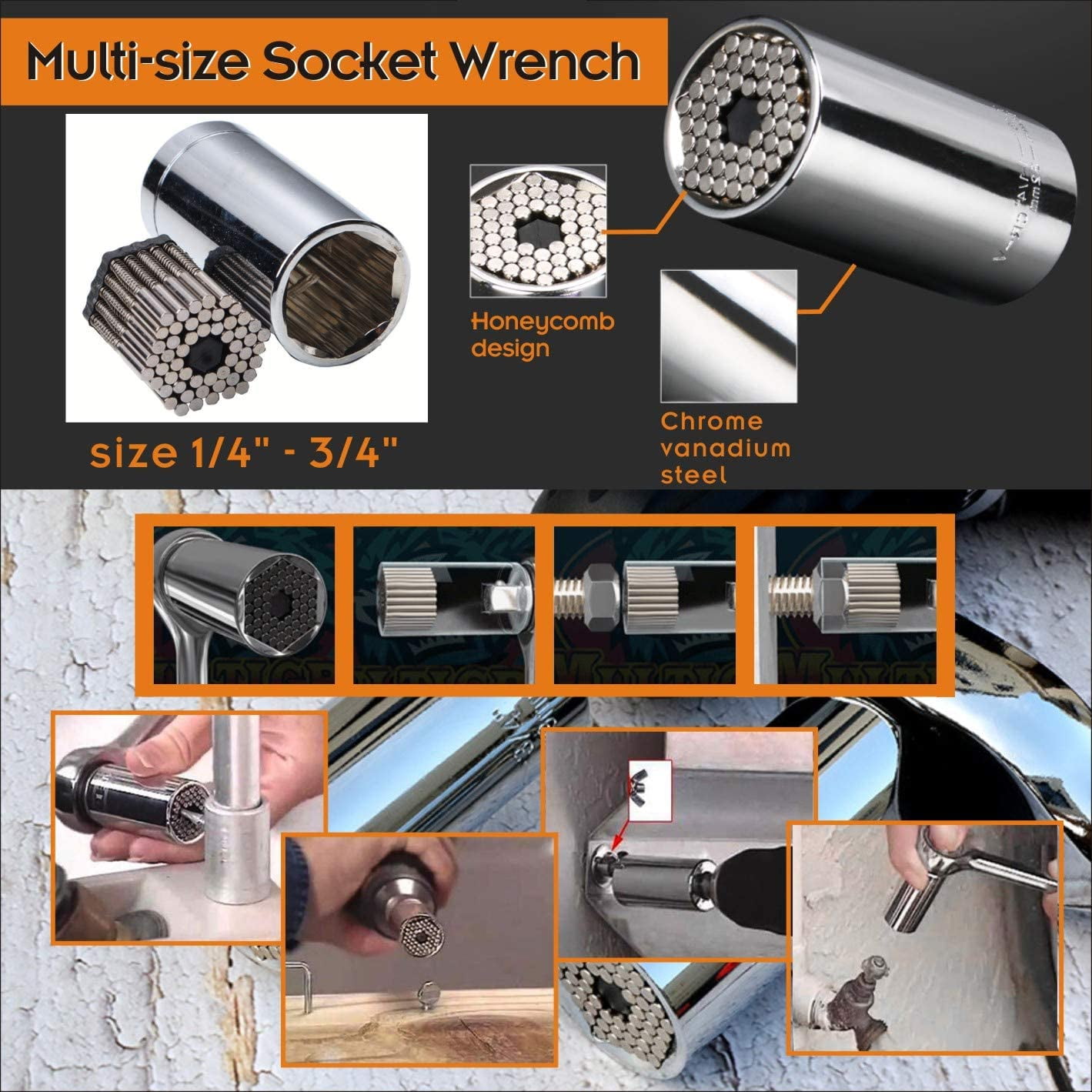 Dasaw Home Diy Tools Set Universal Socket Wrench Auto Adjustable Size