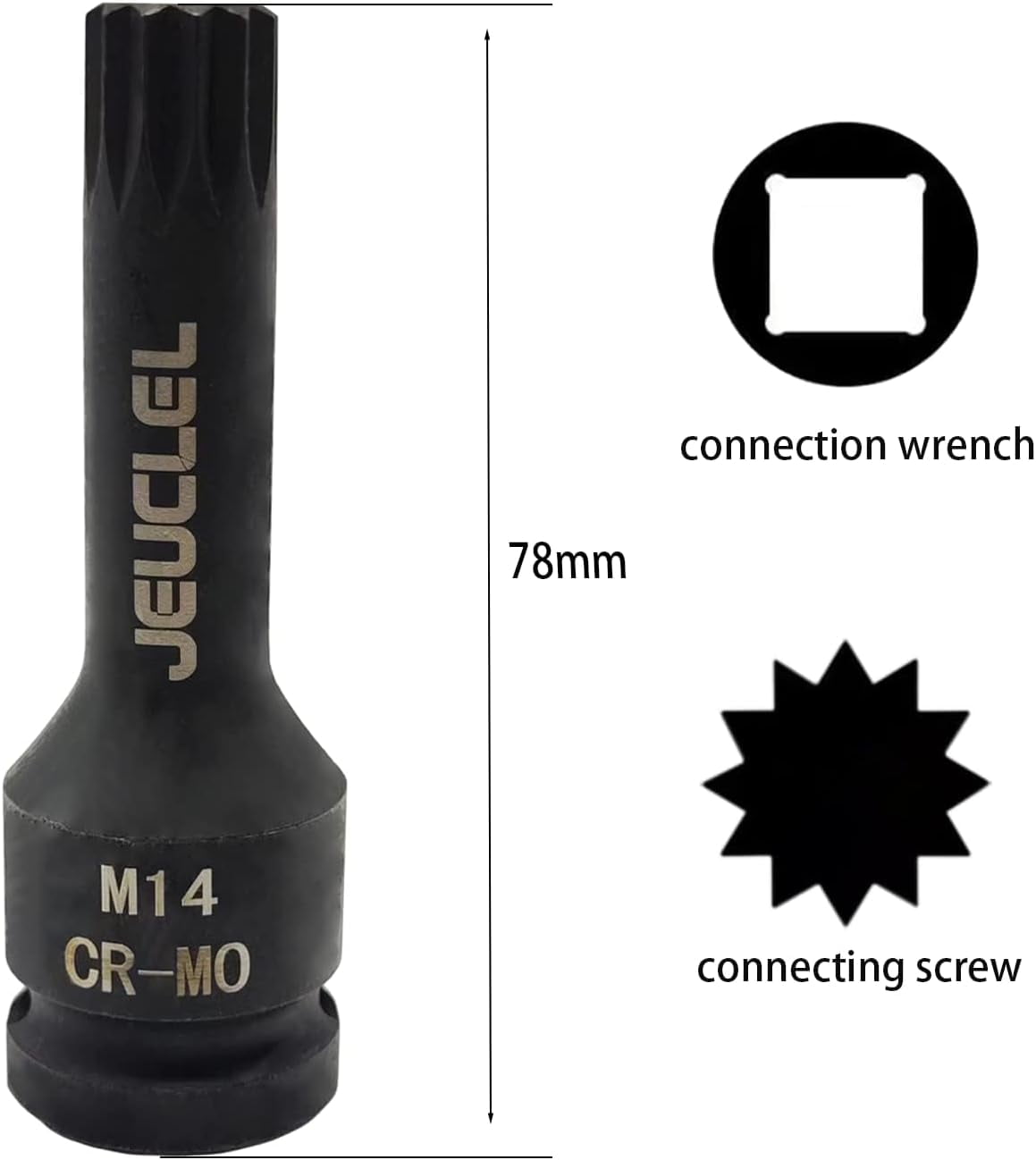 DASAW-M14 Triple Square Impact Spline Bit Socket, 14mm Metric 1/2-Inch ...