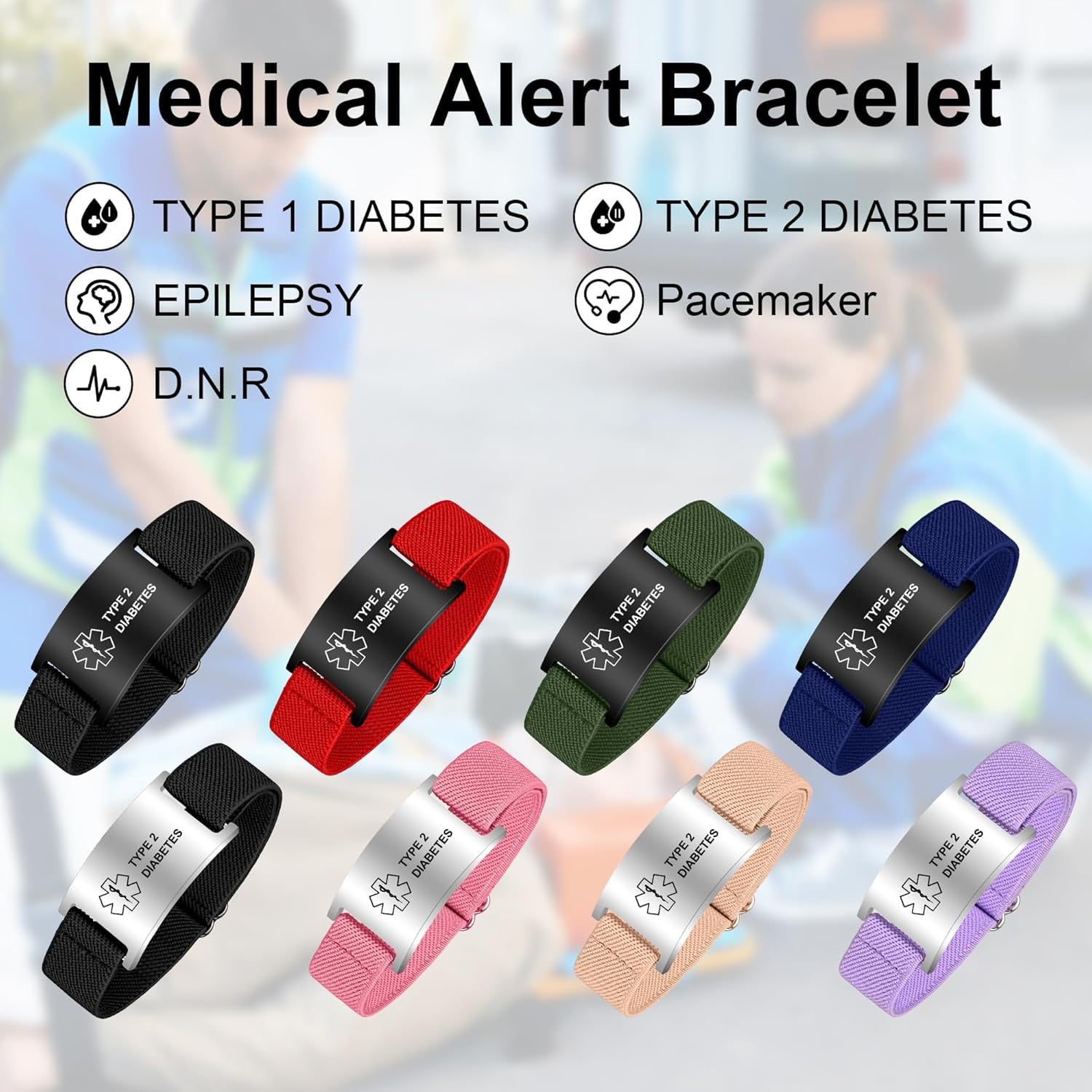 DASAW-Medical Alert Bracelet for Women Men, Adjustable Medical Alert ID ...