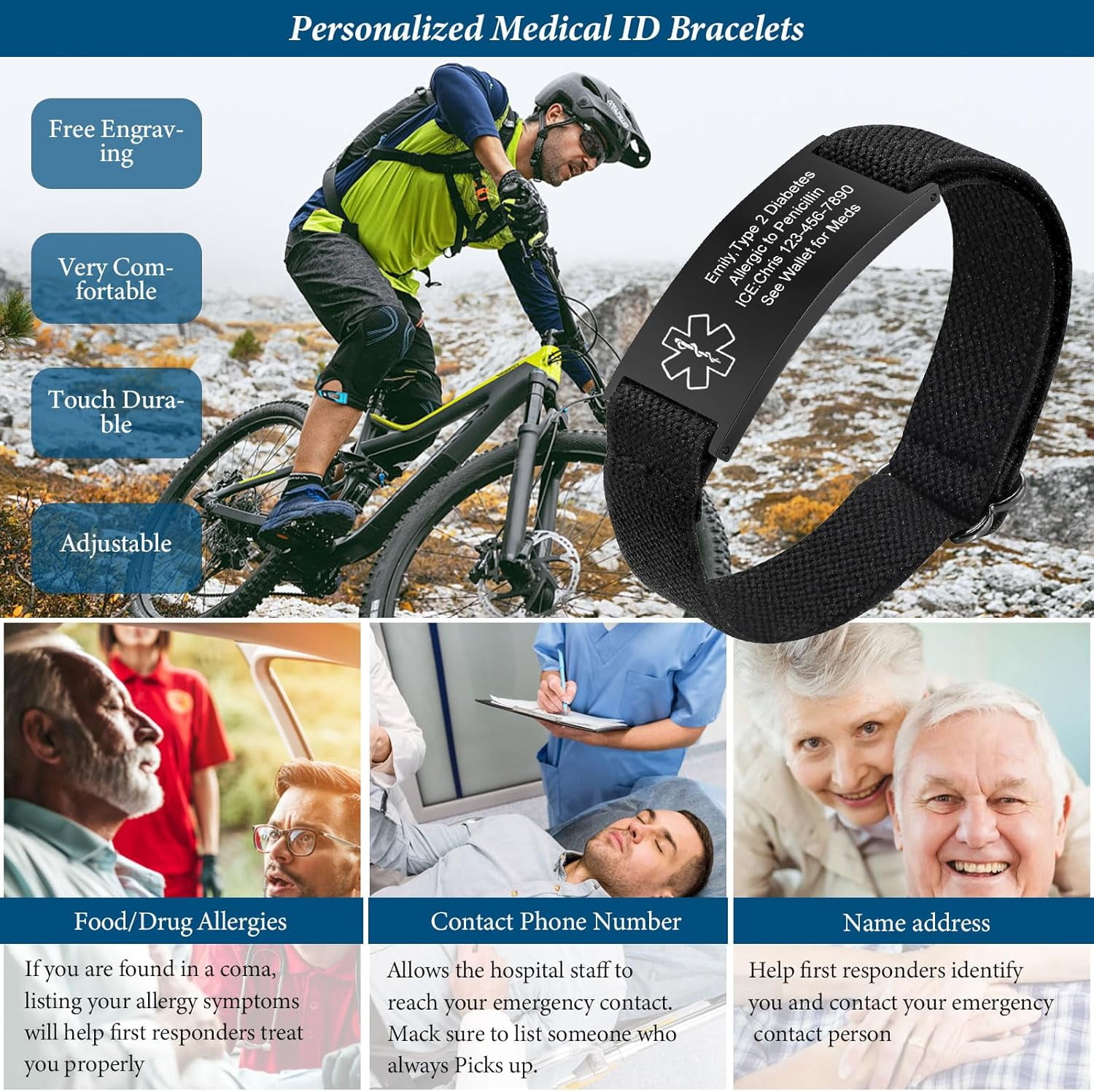 DASAW-Medical Alert Bracelets for Men & Women Kids with Free Engraving ...