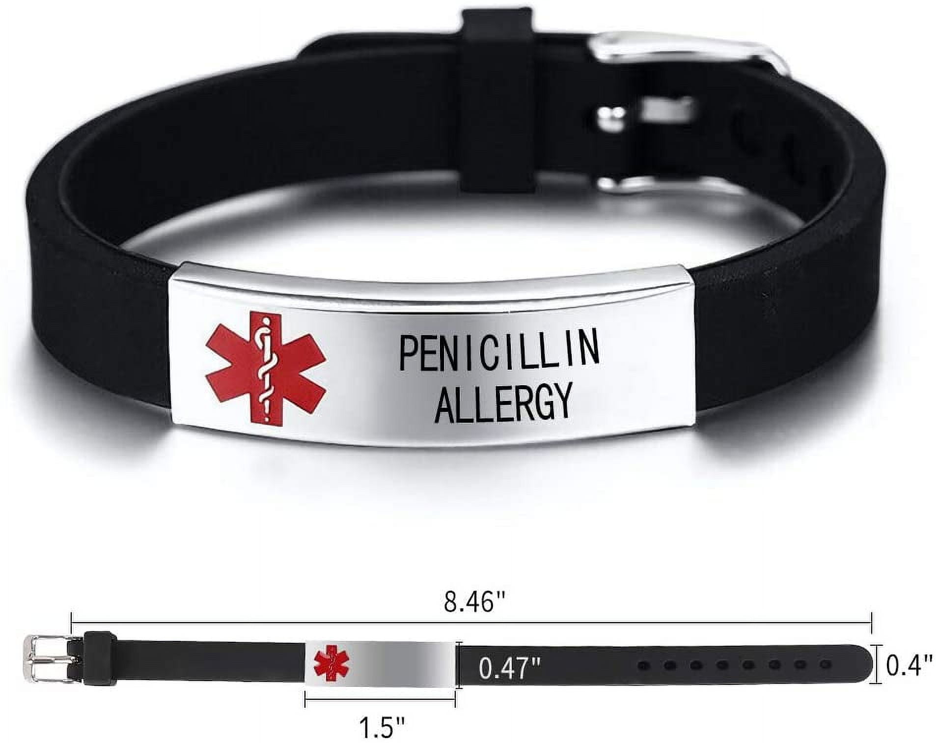 DASAW-Medical Alert ID Bracelet Laser Engraved PENICILLIN ALLERGY ...