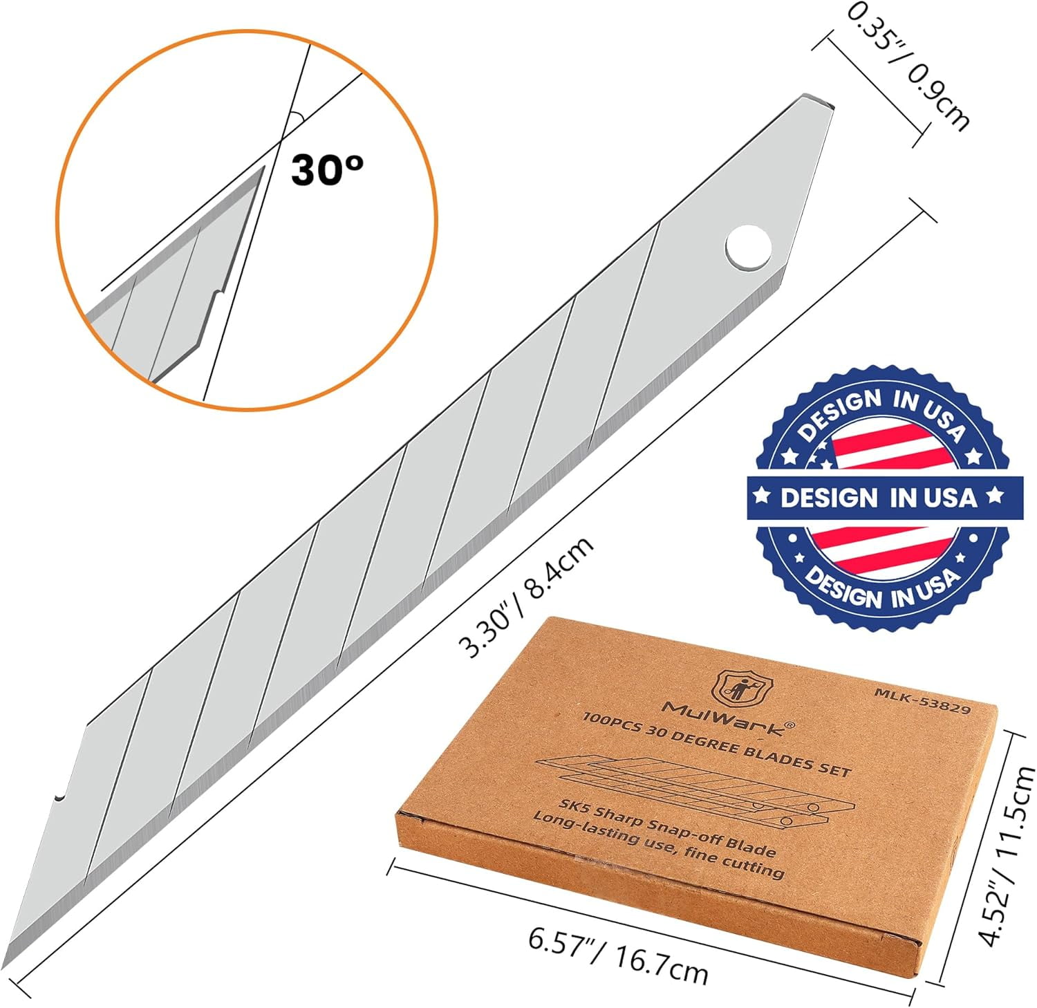 DASAW-MulWark 100PC 9MM Snap Off 30 Degree Utility Knife Replacement ...