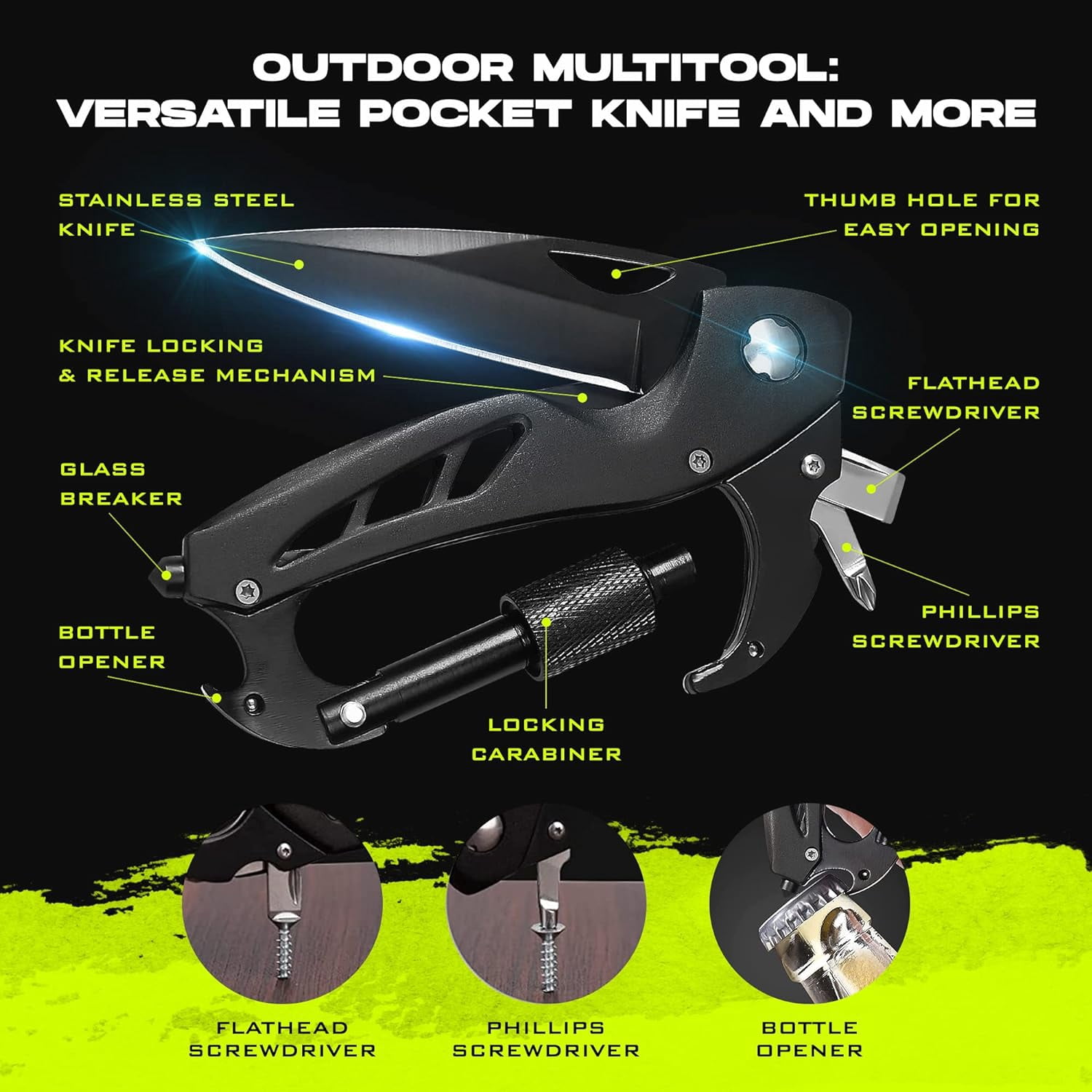 DASAW-Outdoor Carabiner Multitool, Carabiner Knife, EDC Pocket Knife ...