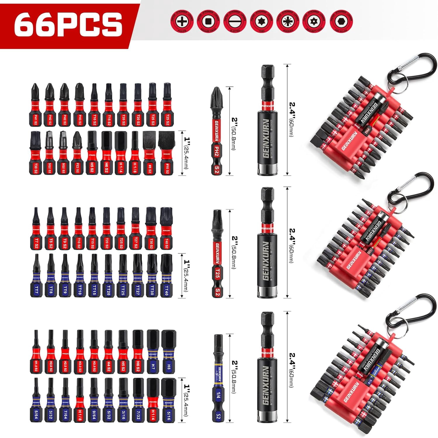 DASAW-(PH/TORX/HEX/PZ/SQ/SL) Screwdriver Bits Set, 66 Pieces Impact 1 ...