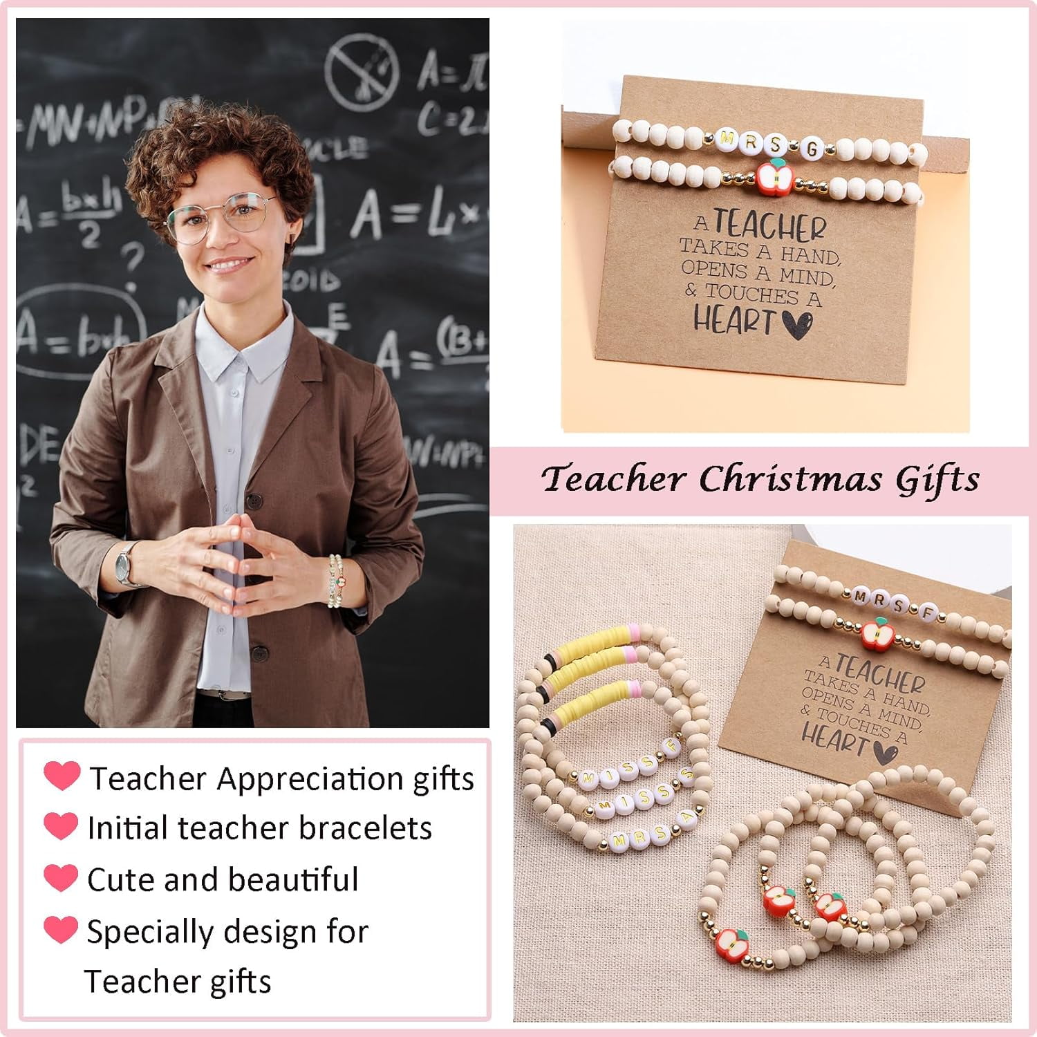 DASAW-Personalized Teacher Bracelet for Women, 2 Pcs Initial Mrs Miss ...