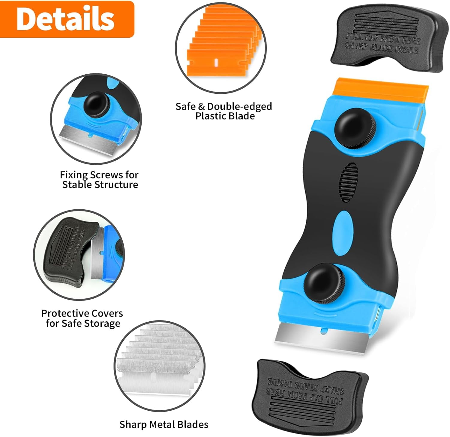DASAW-Plastic Razor Blade Scraper - 2-Ended Scraper Tool With 40pcs ...