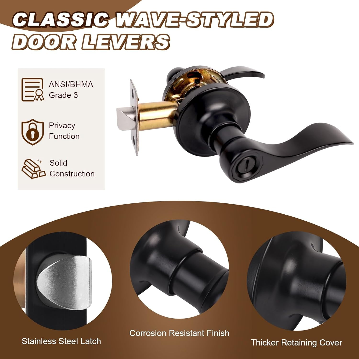 DASAW-Privacy Door Lever Handle Lock, Wave Style Door Levers with ...