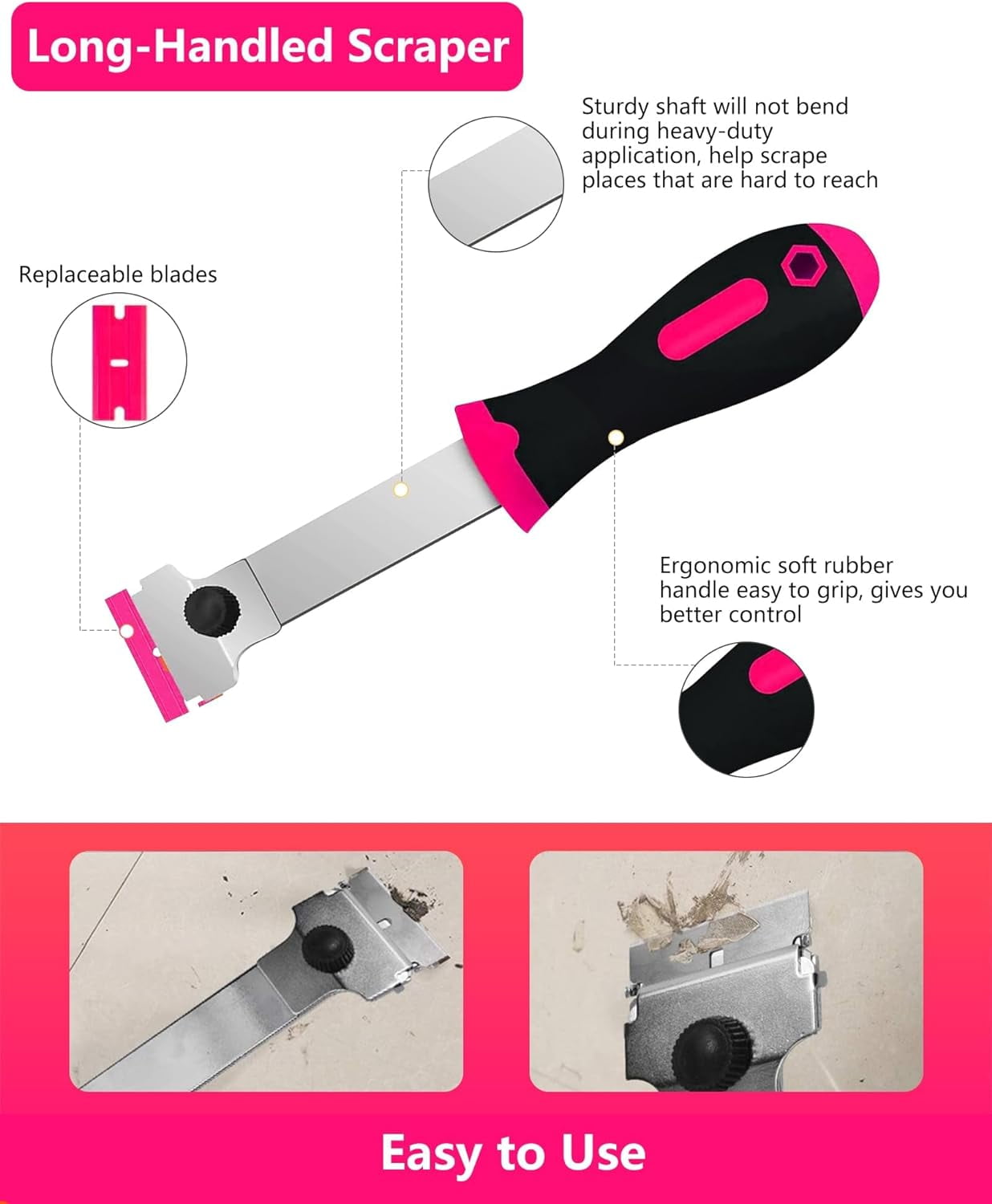 DASAW-Razor Blade Scraper,Long Handle Razor Scraper with 10 Plastic and ...