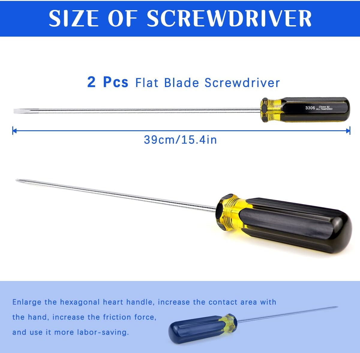 DASAW-Slotted and Phillips Screwdriver, 2 PCS 15" Long Screwdriver Set ...