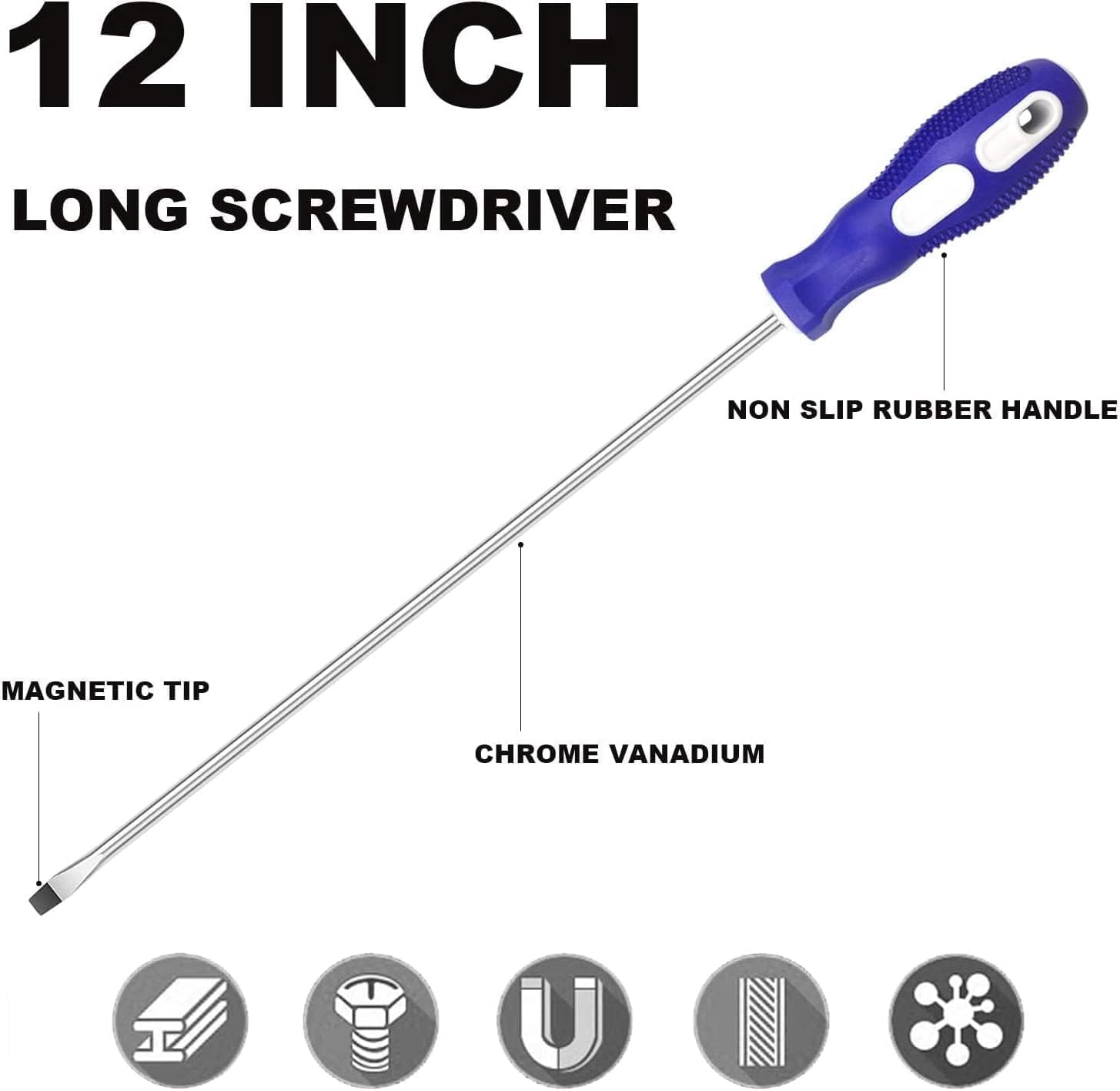 DASAW-Slotted and Phillips Screwdriver, PH2 12" Long Cross-head & Flat ...