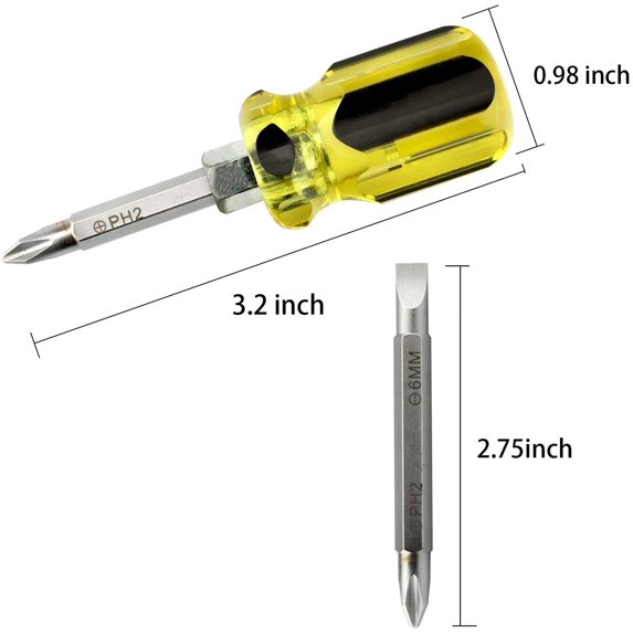DASAW-Stubby Magnetic short Screwdriver with Phillips and Flat Heads ...