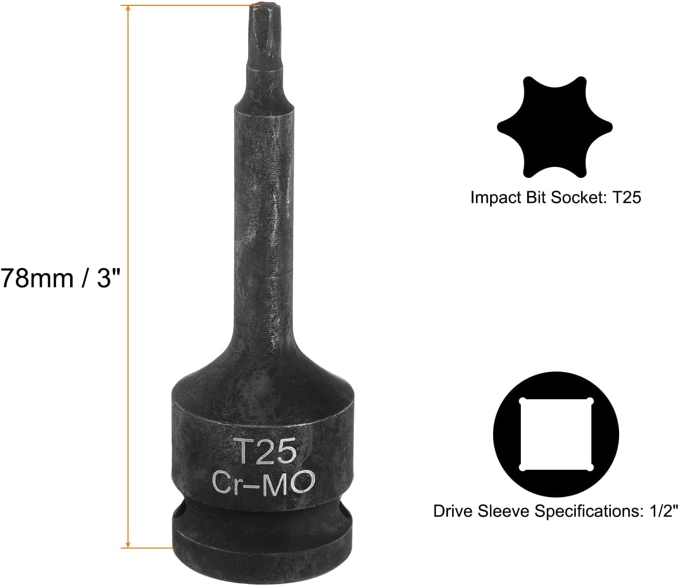 DASAW-T25 Torx Bit Socket 1/2" Drive 6 Point Torx Star Screwdriver Socket Adapter CR-MO Steel ...