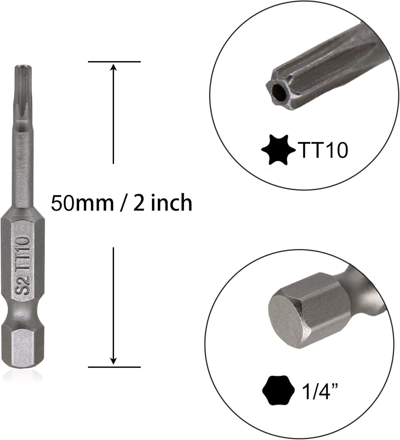 DASAW-TT10 Torx Magnetic Screwdriver Bits, 1/4 Inch Hex Shank 2 Inch Length S2 Steel Security ...