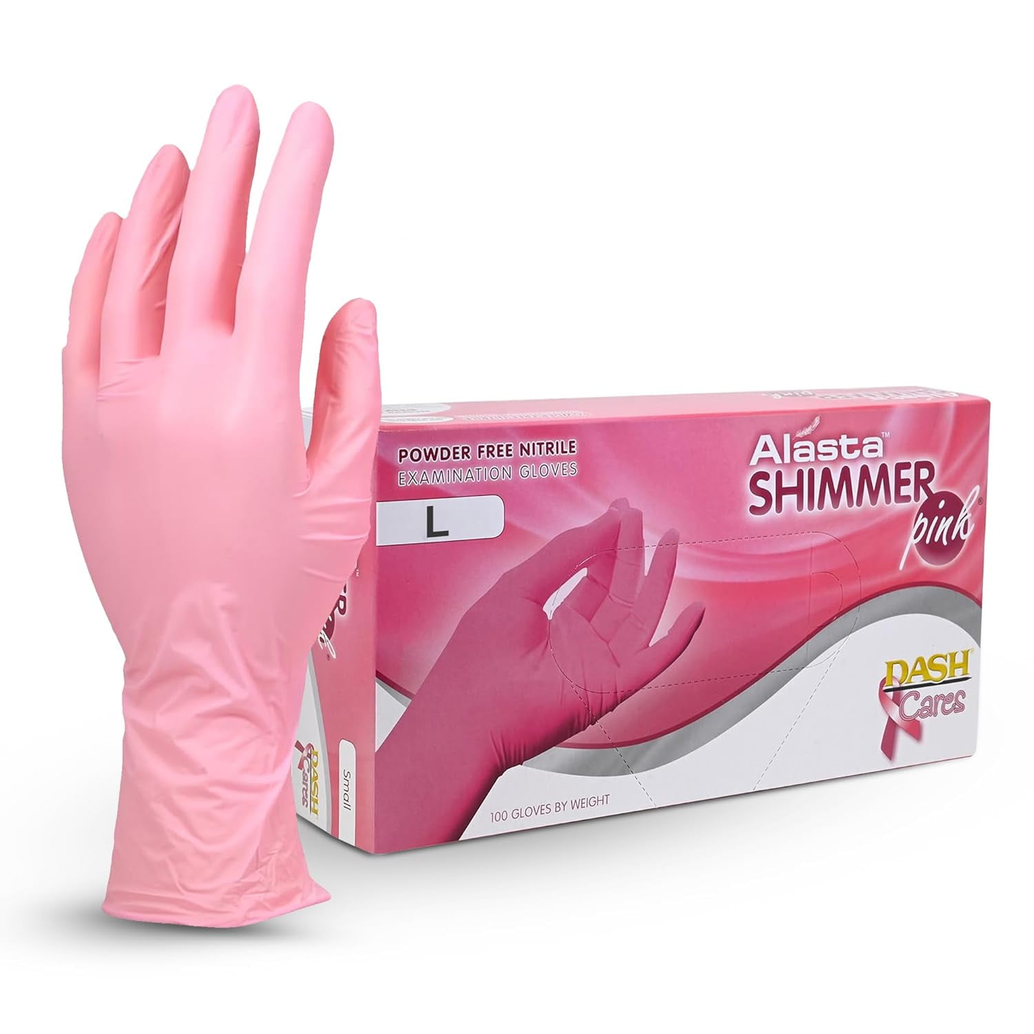 DASH Alasta Shimmer Nitrile Exam Grade Disposable Gloves, Pink, 3.9 mil ...