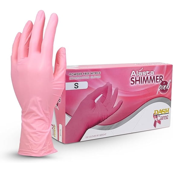 DASH Alasta Small Pink Nitrile Exam Grade Gloves, Shimmer, Soft Fit, 3. ...