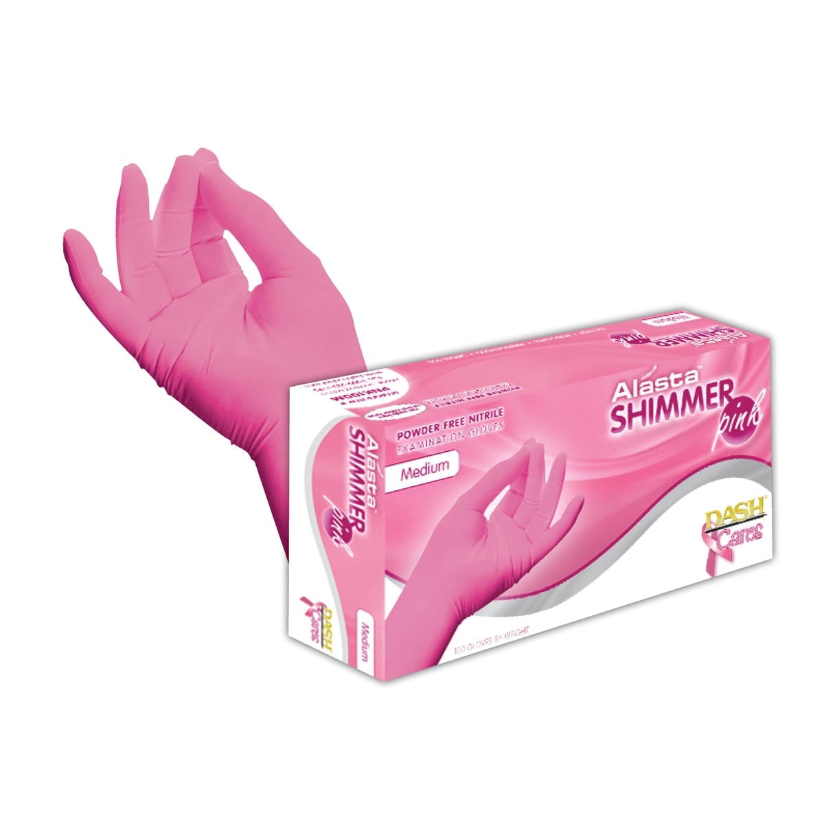 DASH Alasta Small Pink Nitrile Exam Grade Gloves, Shimmer, Soft Fit, 3.9 mil Thickness, 100/Box ...