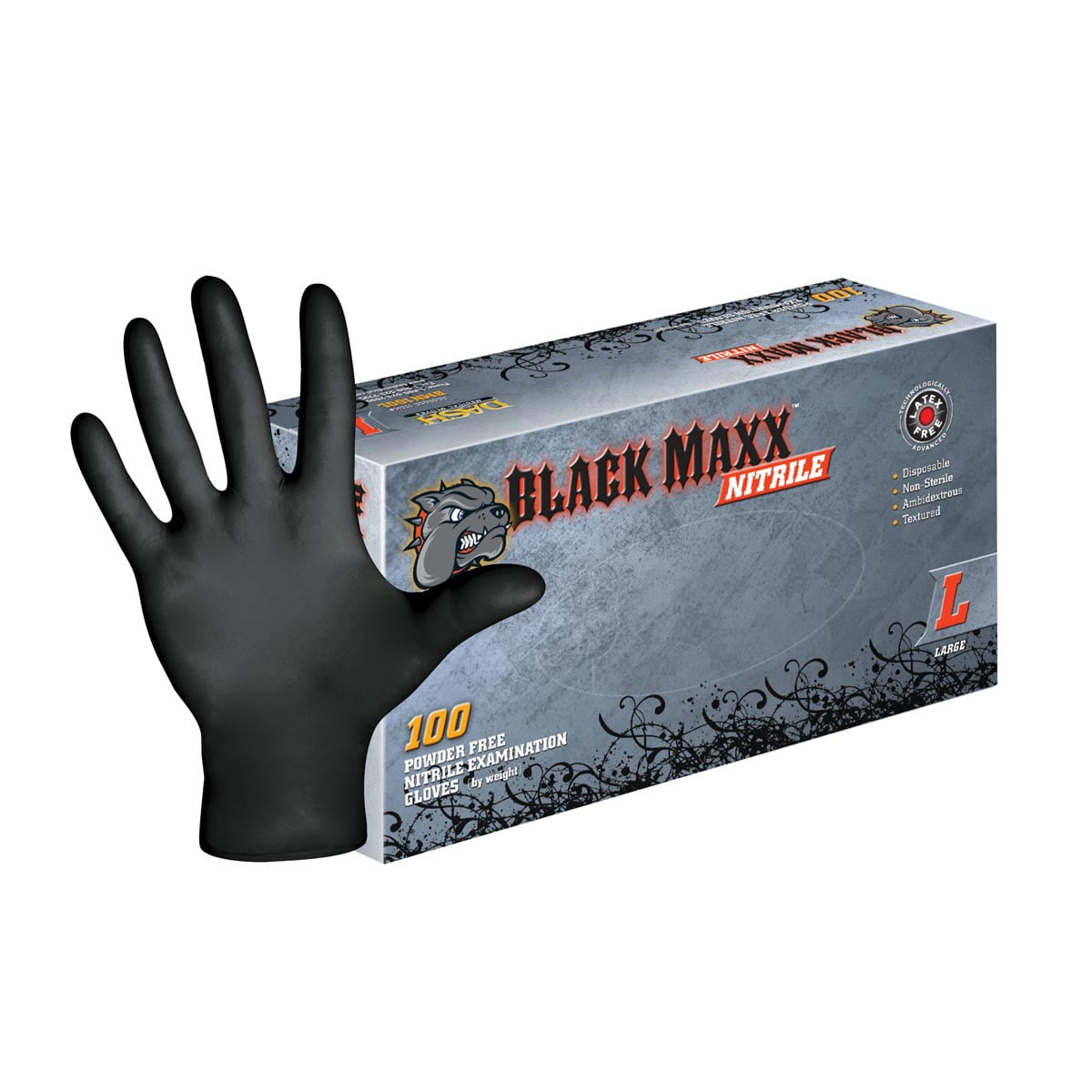 DASH Black Maxx Nitrile Exam Grade Gloves, Large, 100/Box, 5 mil, Black ...