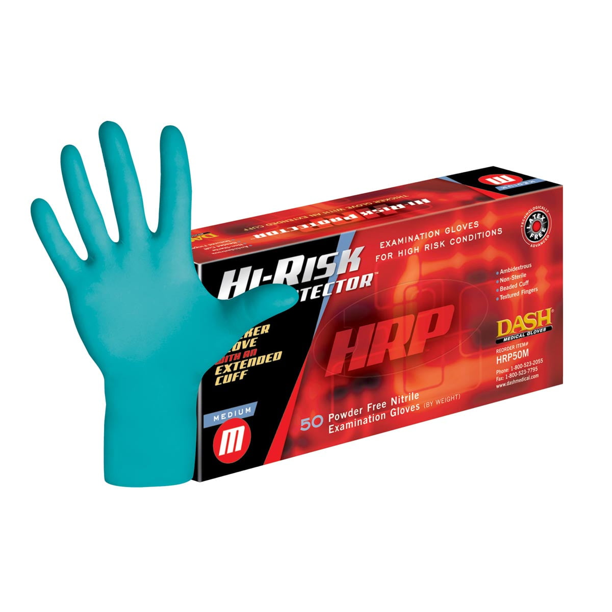 DASH Hi-Risk Protector Nitrile Exam Grade Disposable Gloves, Teal, 5.9 ...