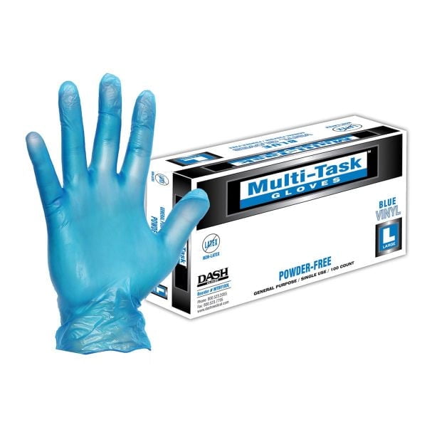 DASH Multi-Task Vinyl Disposable Gloves - Blue - 2.4 mil - Box of 100 ...