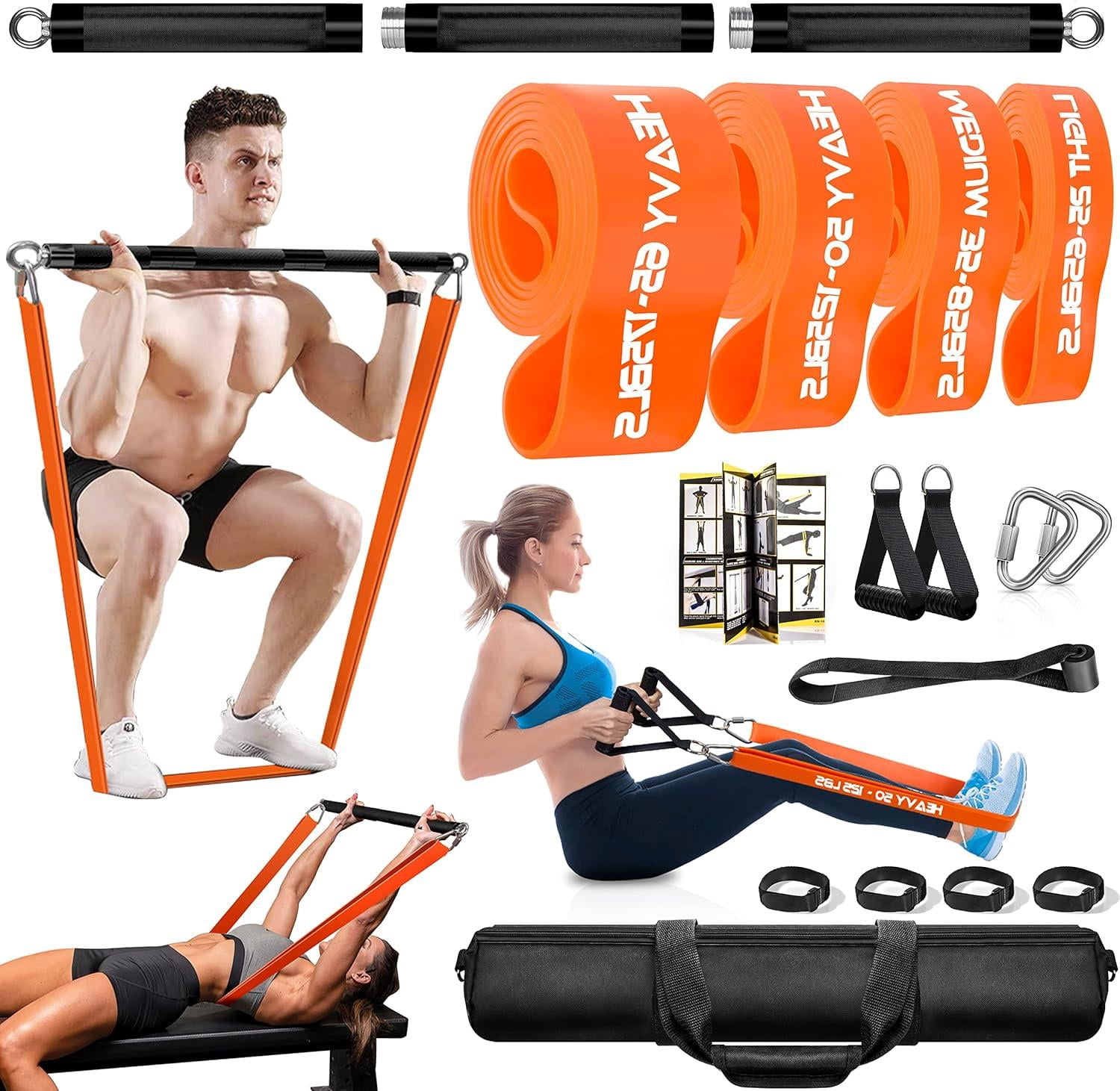 DASKING Resistance Band Bar Set for Home Gym, 500LB Total Resistance with Longer Bar & 4 ...
