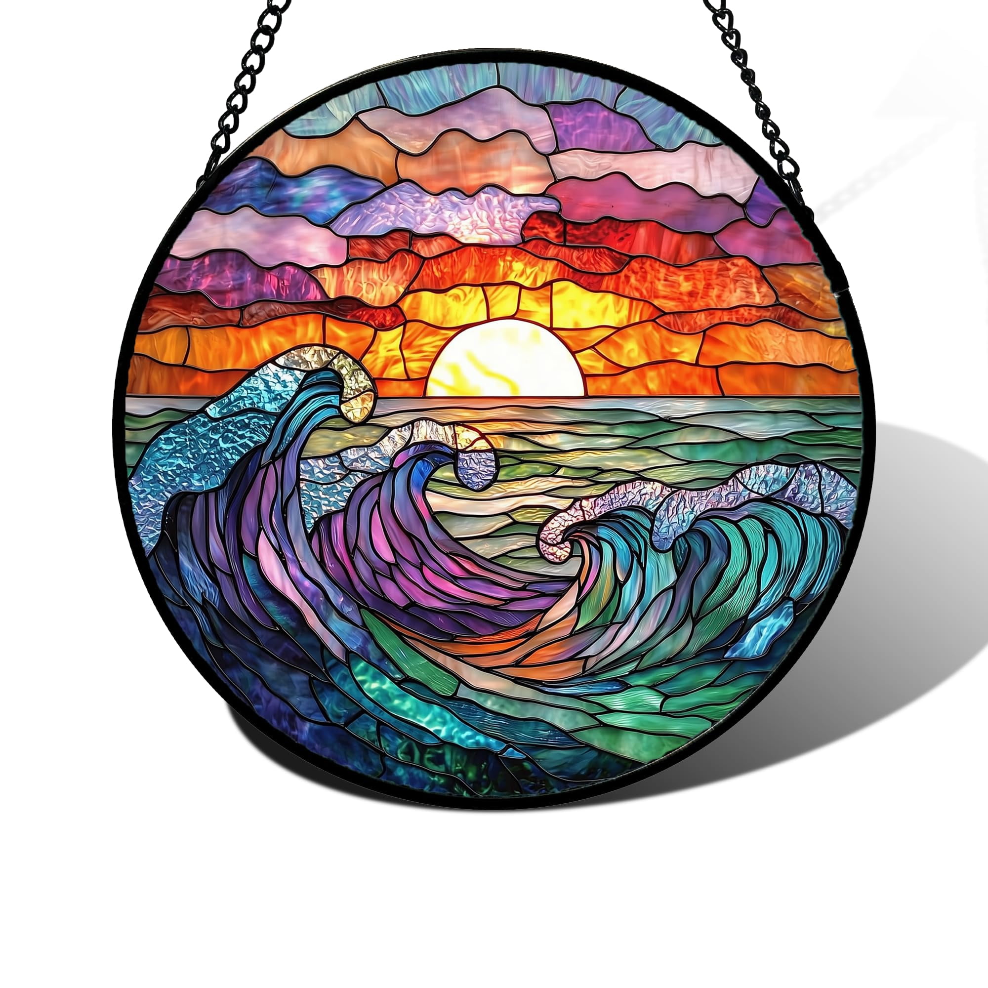 DASTOLL Stained Glass Window Hanging, Clouds and Sea Waves Suncatcher ...