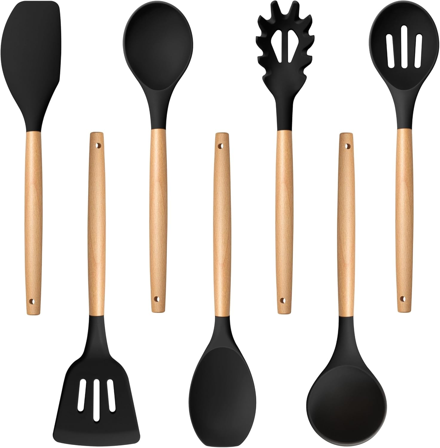 DATI Cooking Utensils Set of 7, Silicone Kitchen Utensils Set with ...
